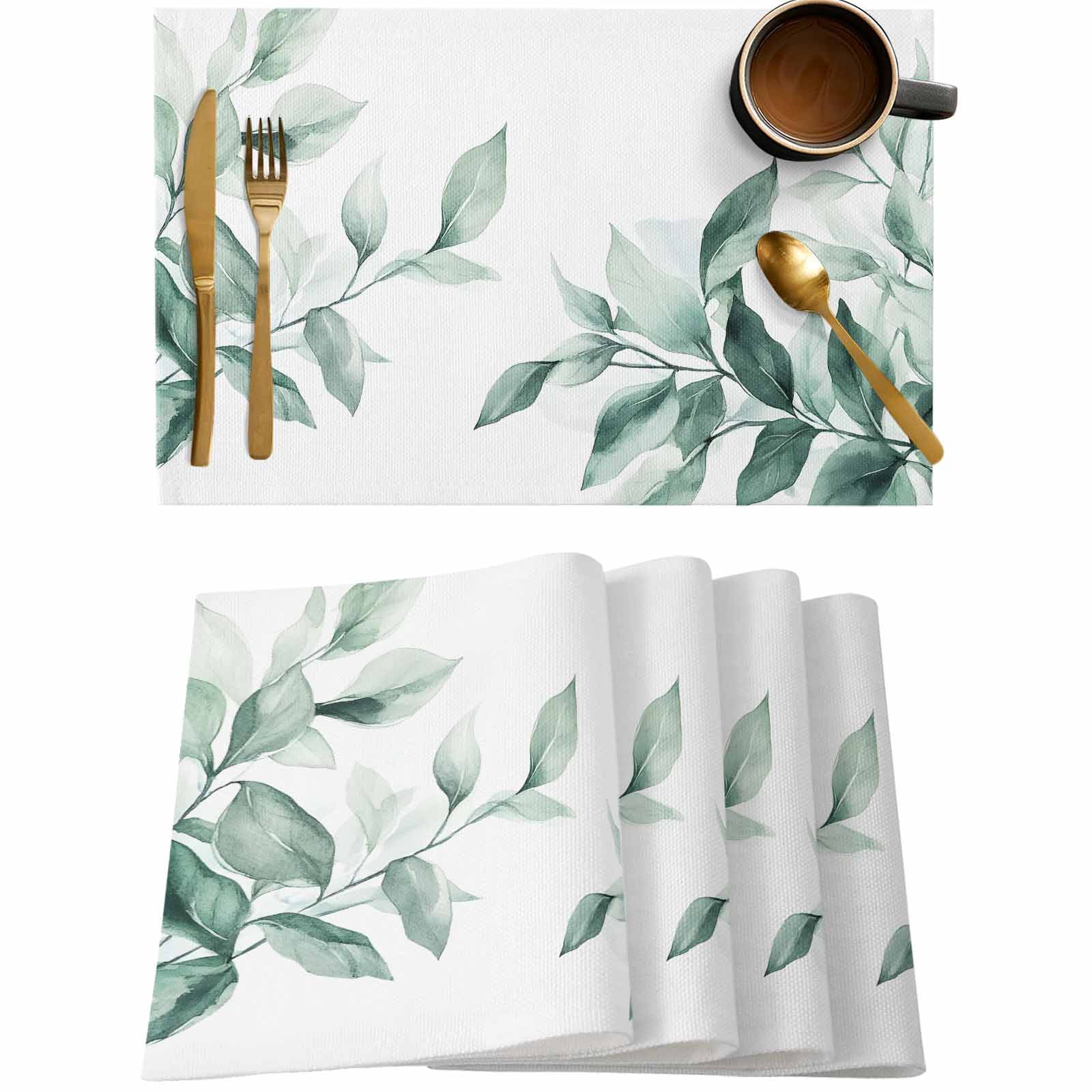 Green Leaves Summer Tropical Plants Placemats Set of 4,Wipeable Washable Table Mats for Dining ...