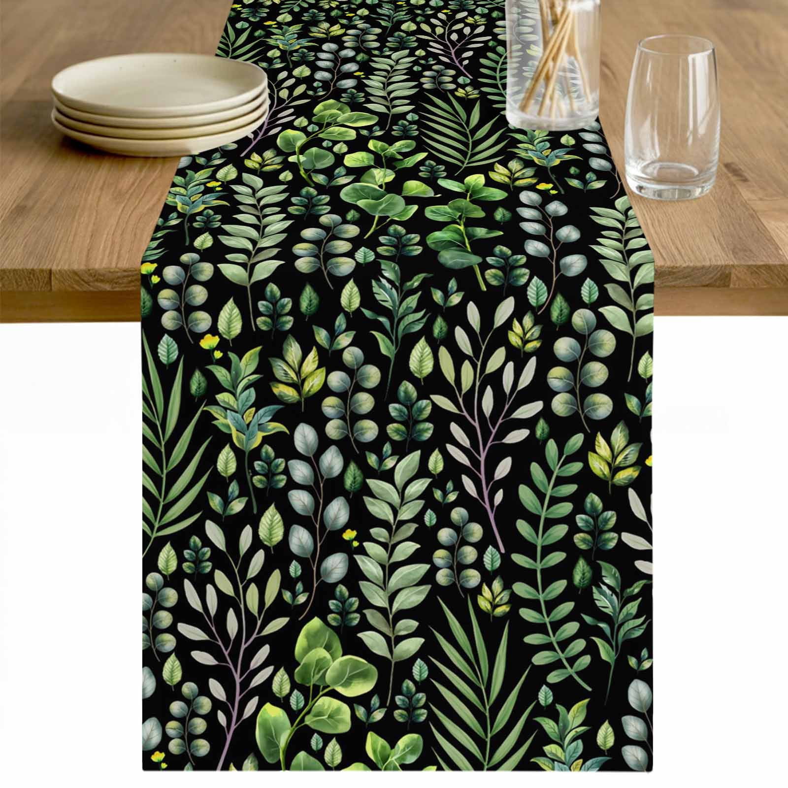 Green Leaves Table Runner - 108 Inch Long Elegant Pastoral Summer ...