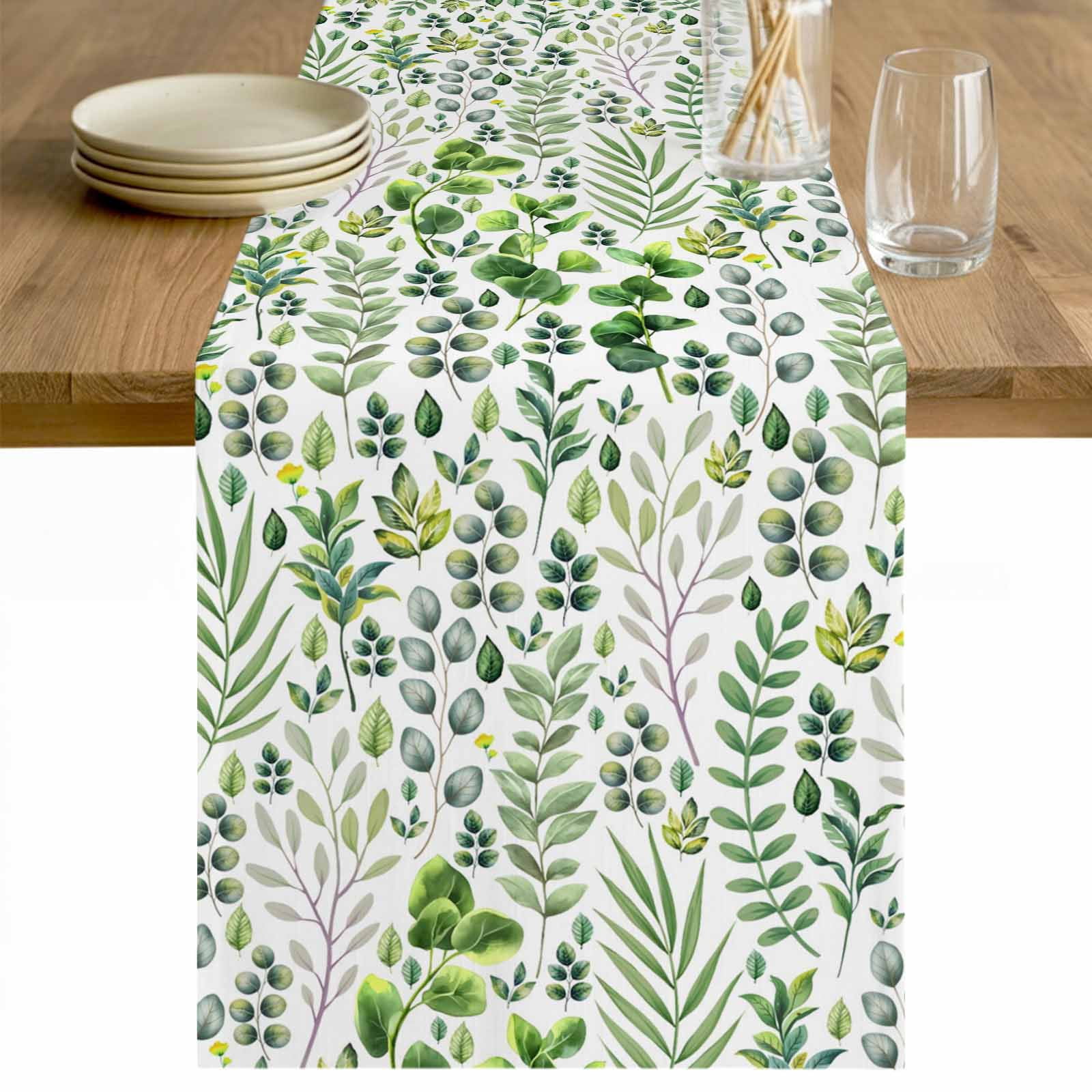 Green Leaves Table Runner - 36 Inch Long Elegant Pastoral Summer ...