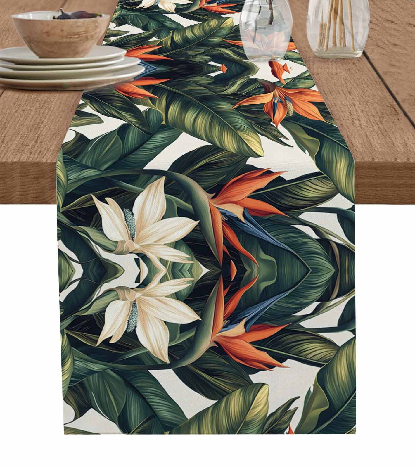 Green Leaves Table Runner 72 Inches, Farmhouse Watercolor Summer ...