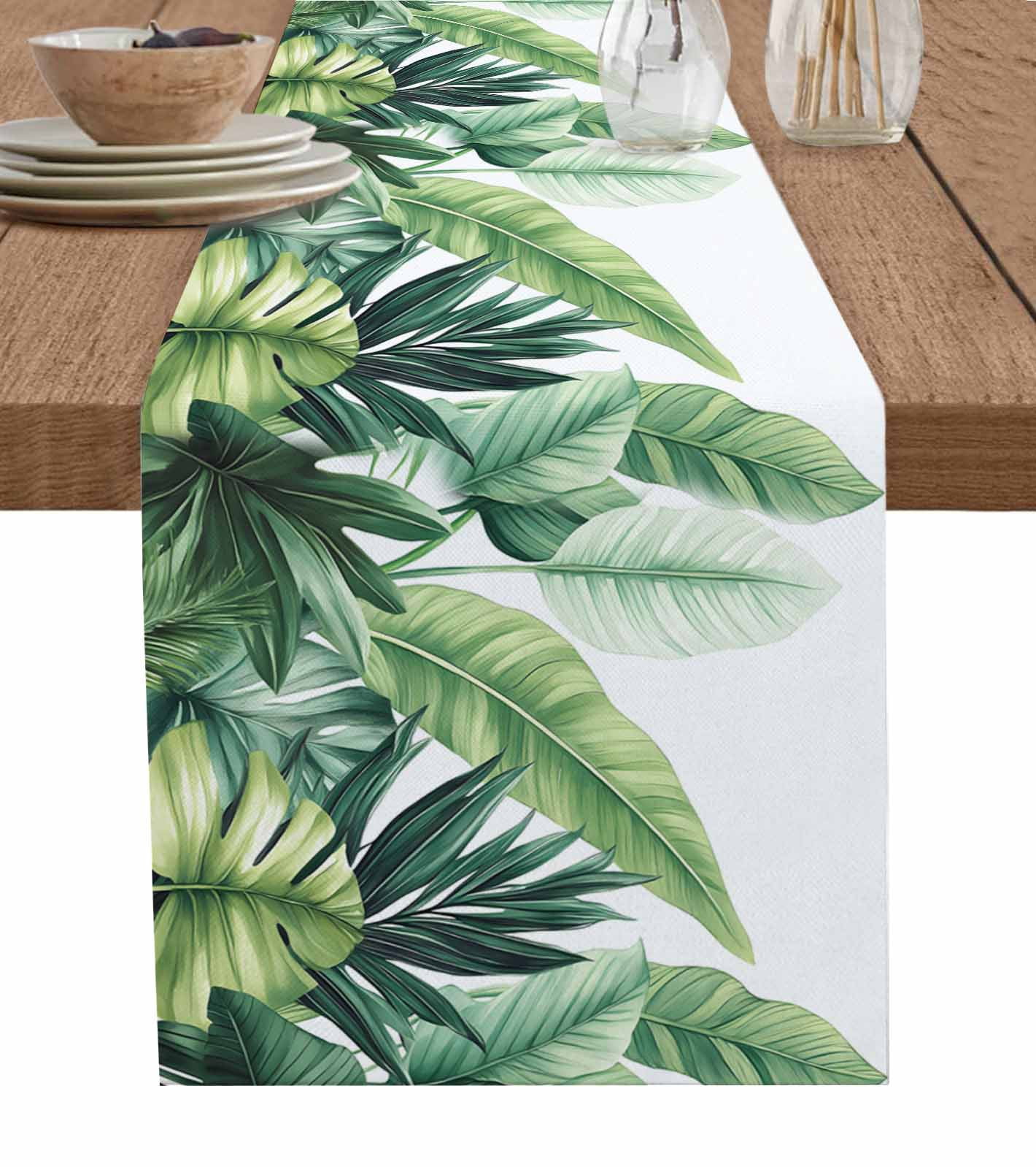 Green Leaves Table Runner 72 Inches, Rustic Summer Botanical Tropical ...