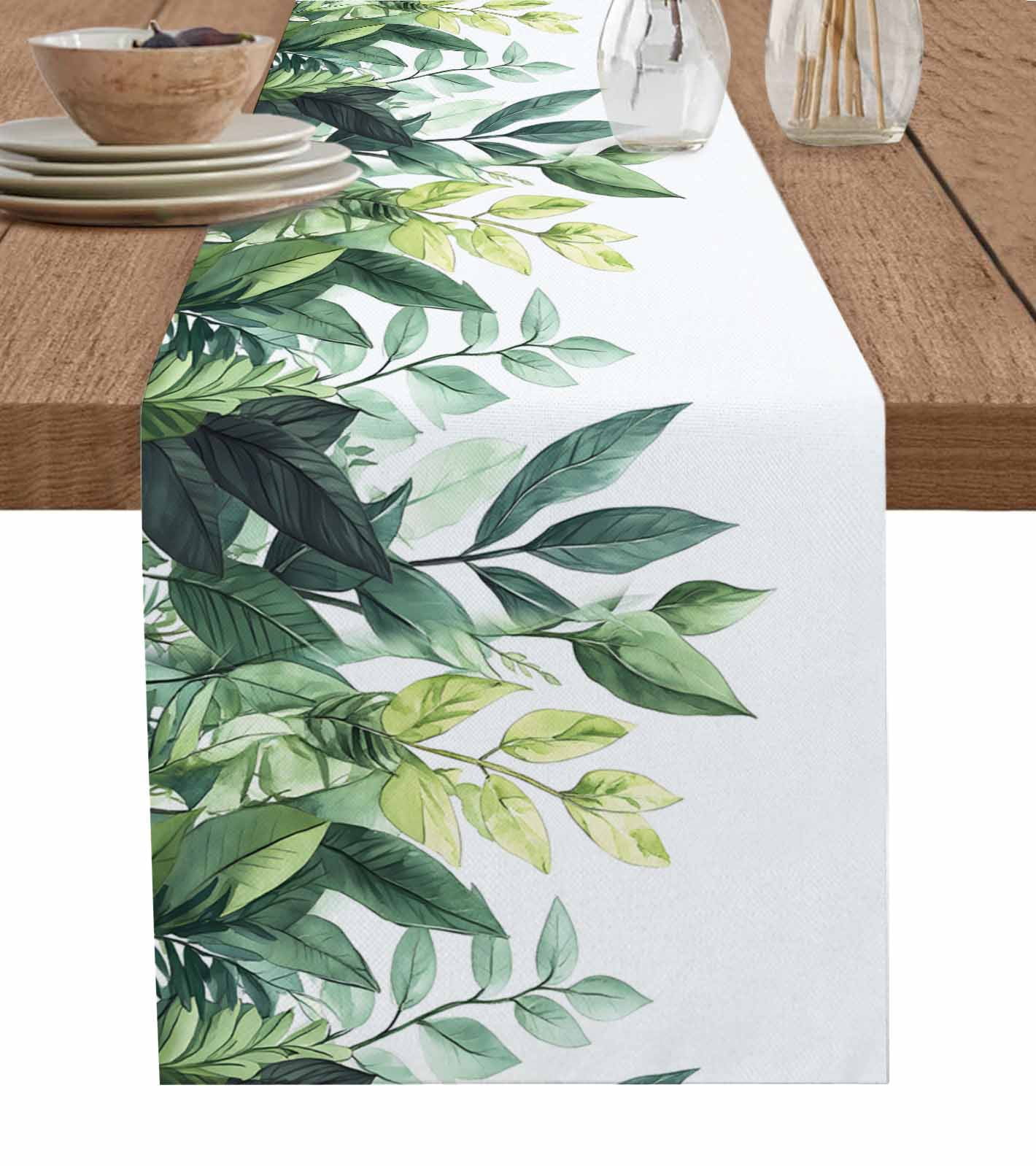 Green Leaves Table Runner 72 Inches, Summer Botanical Tropical Plants ...