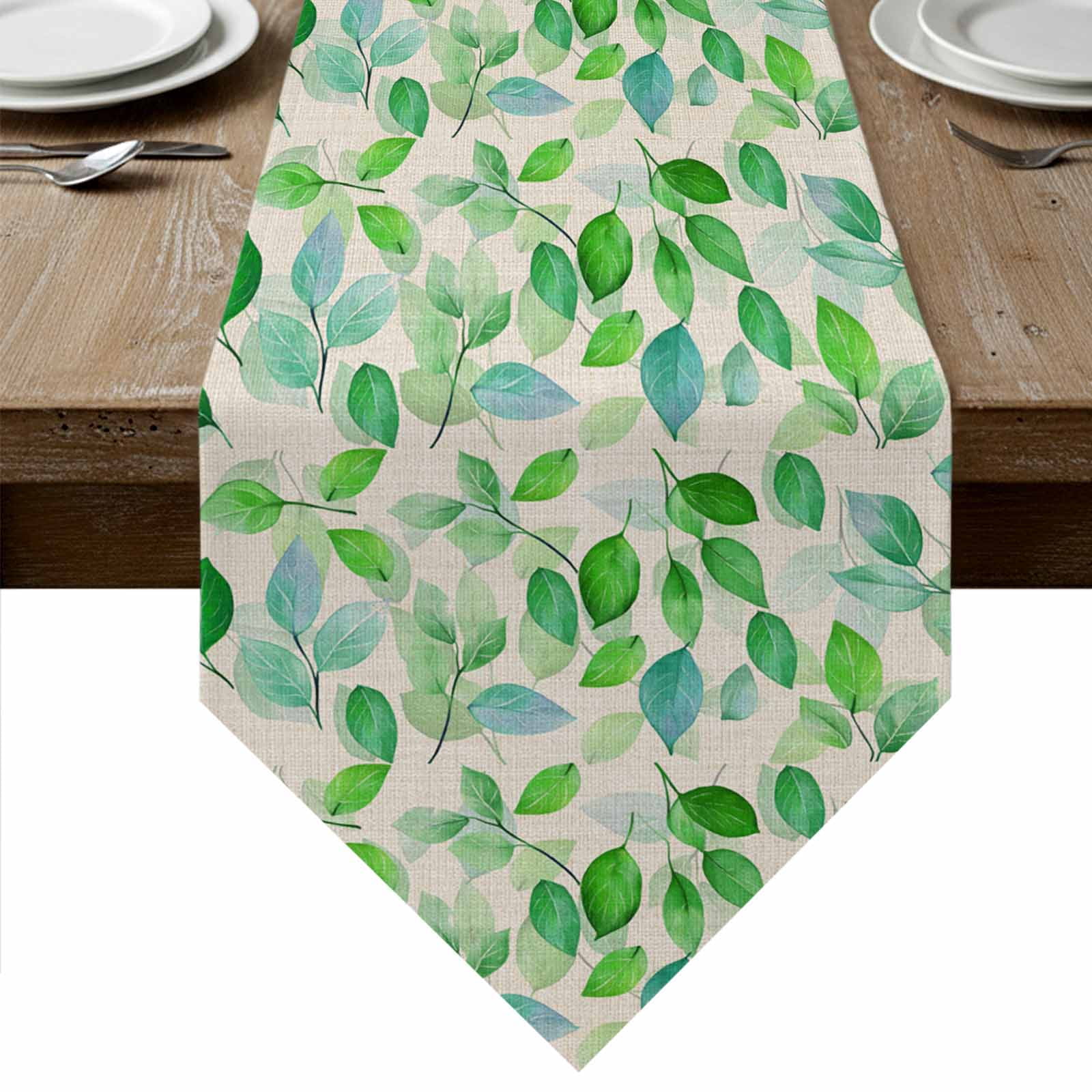 Green Leaves Table Runner Linen Burlap Table Runner 48 Inches Long ...