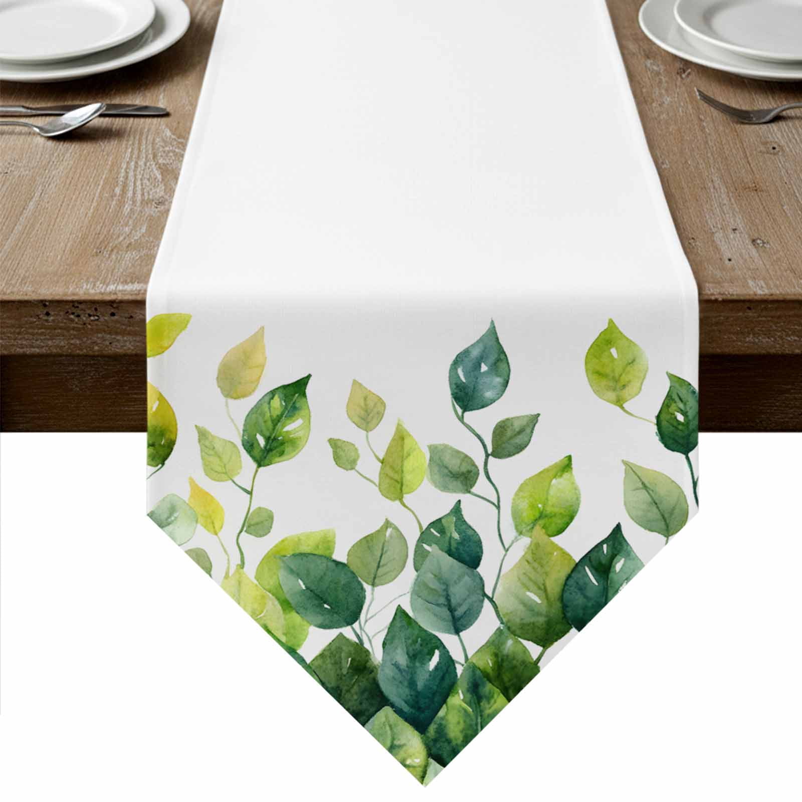 Green Leaves Table Runner Linen Burlap Table Runner 60 Inches Long ...