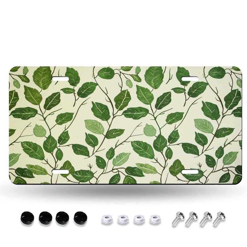 Green Leaves on Thin Branches on a Light Background License Plate Frame ...