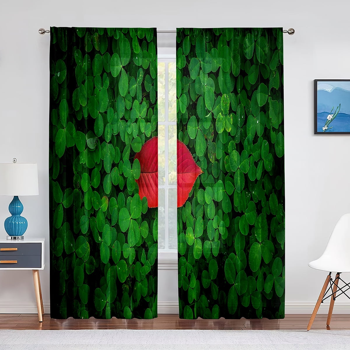 Green Leaves Tree Branch Print Chiffon Sheer Curtains for Living Room ...