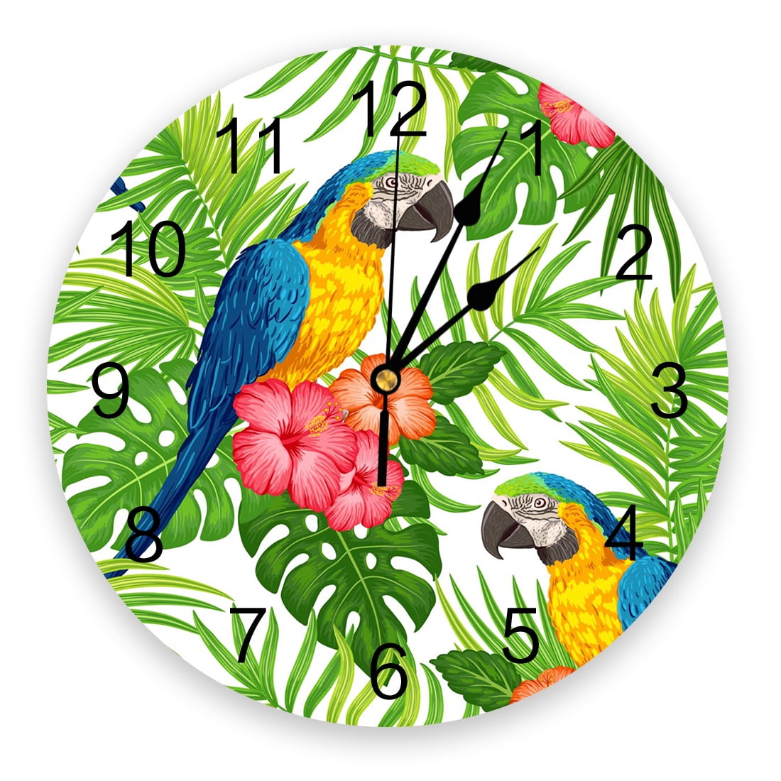 Green Leaves Tree Jungle Wall Clocks Home ration Silent Round Wall ...