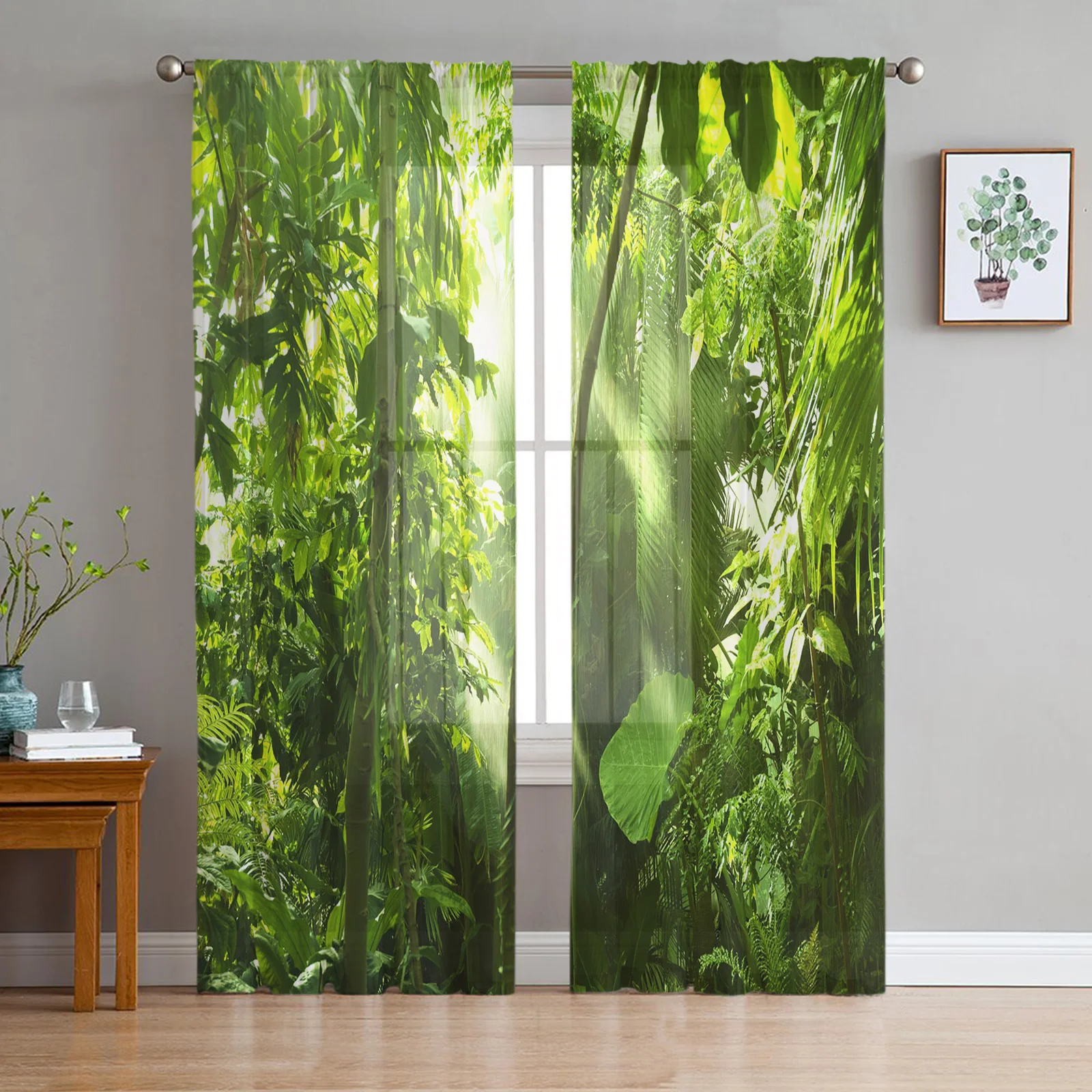 Green Leaves Tropical Jungle Plant Tulle Sheer Window Curtains for ...