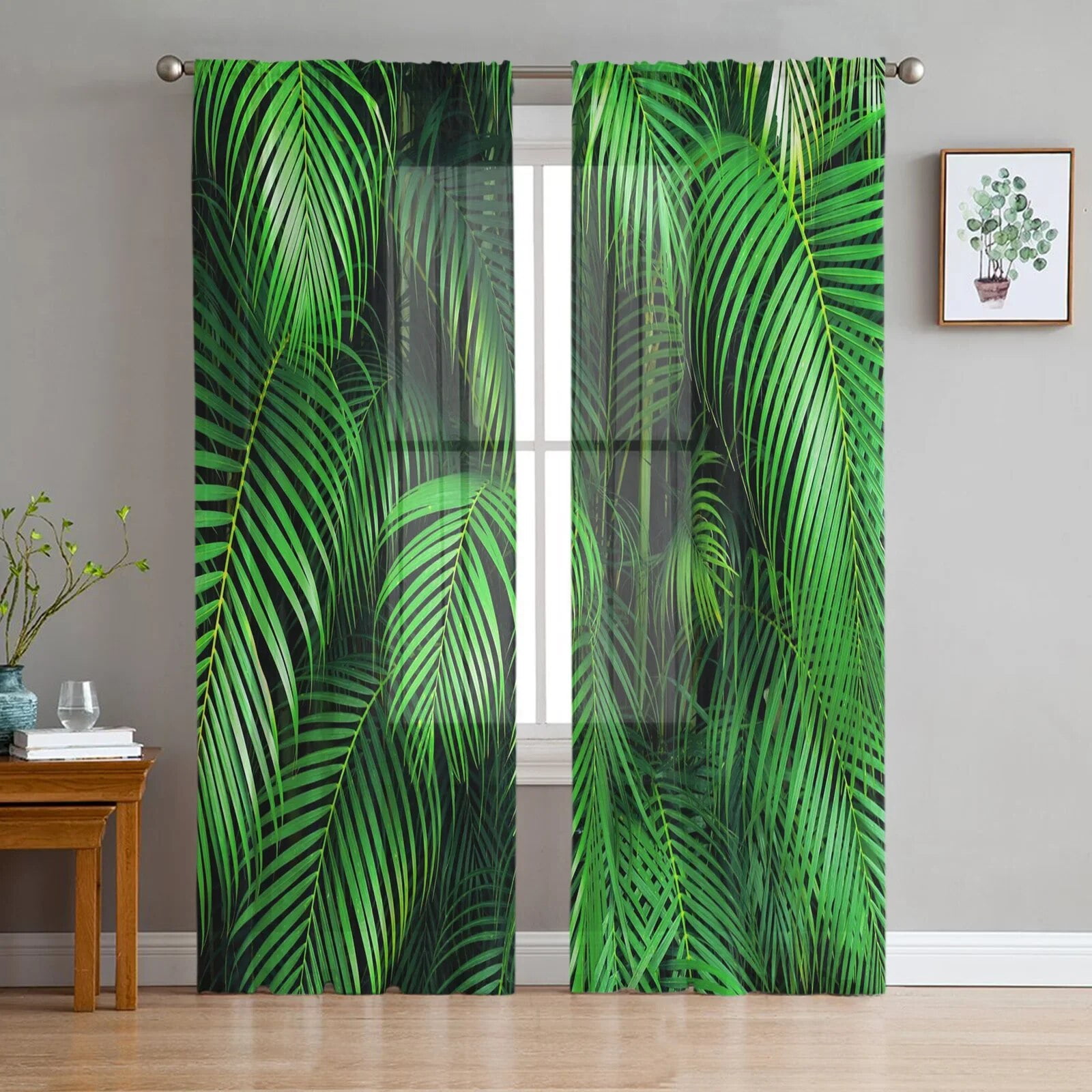 Green Leaves Tropical Jungle Plant Tulle Sheer Window Curtains for ...