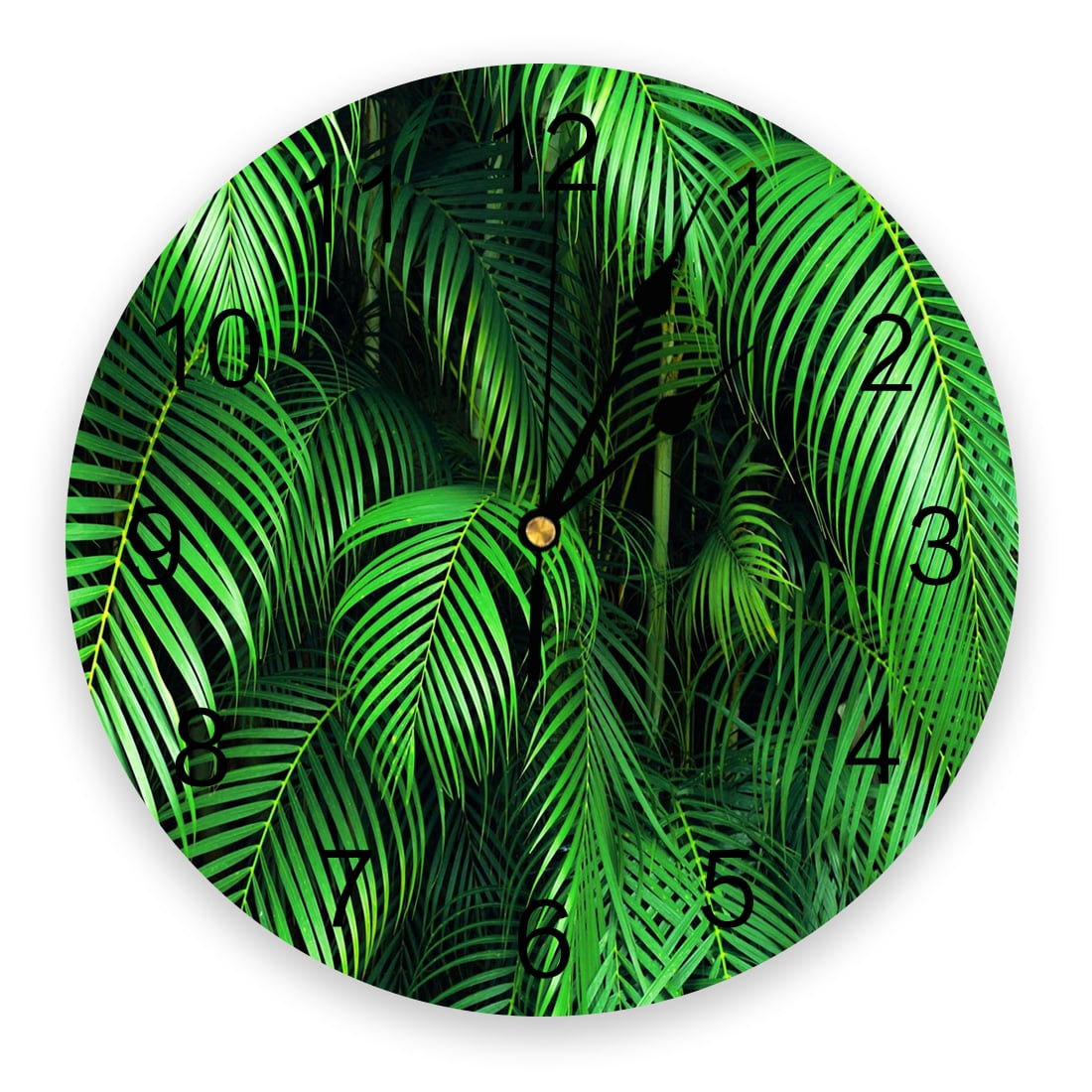 Green Leaves Tropical Jungle Plant Wall Clocks Home ration Silent Round ...
