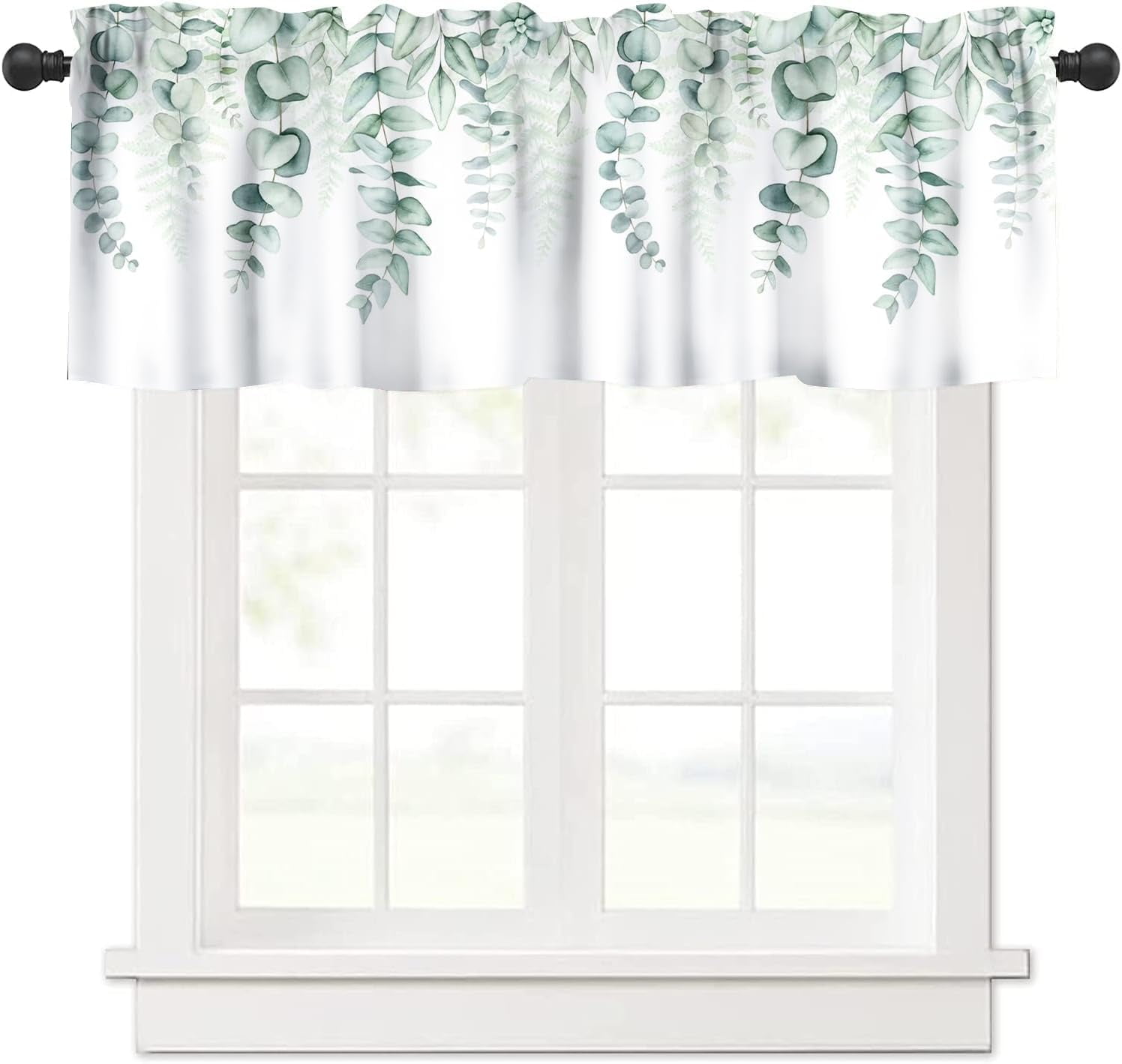 Green Leaves Valance Curtain, Spring Summer Botanical Plants Farmhouse ...