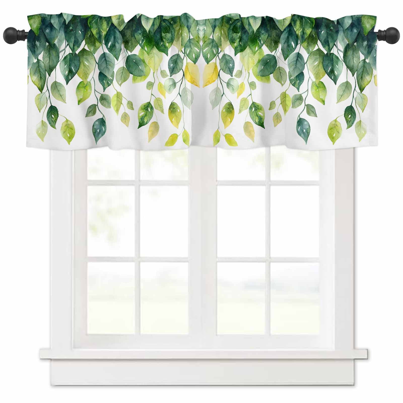 Green Leaves Valances for Windows Farmhouse Kitchen Curtains Valances ...