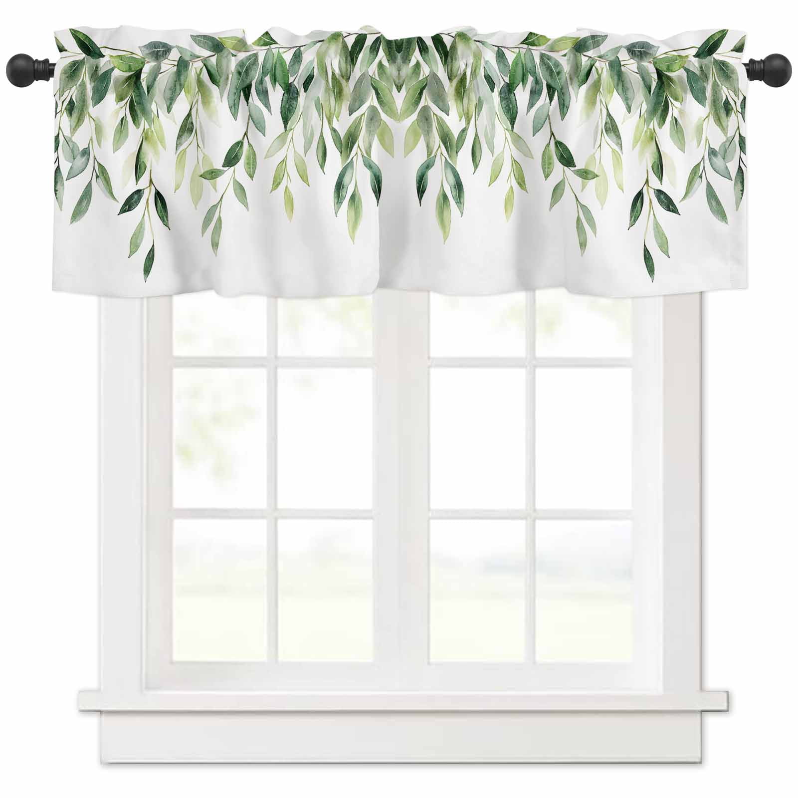 Green Leaves Valances for Windows Farmhouse Kitchen Curtains Valances ...
