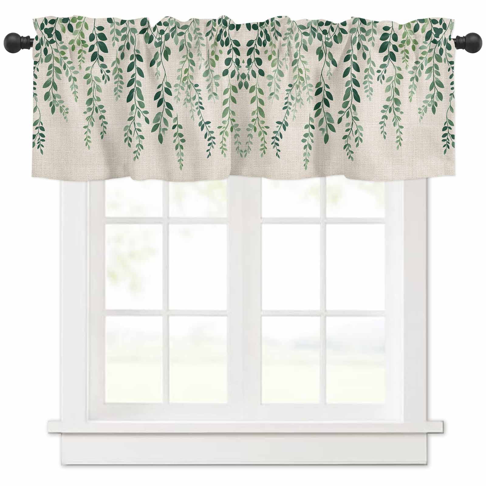 Green Leaves Valances for Windows Farmhouse Kitchen Curtains Valances ...