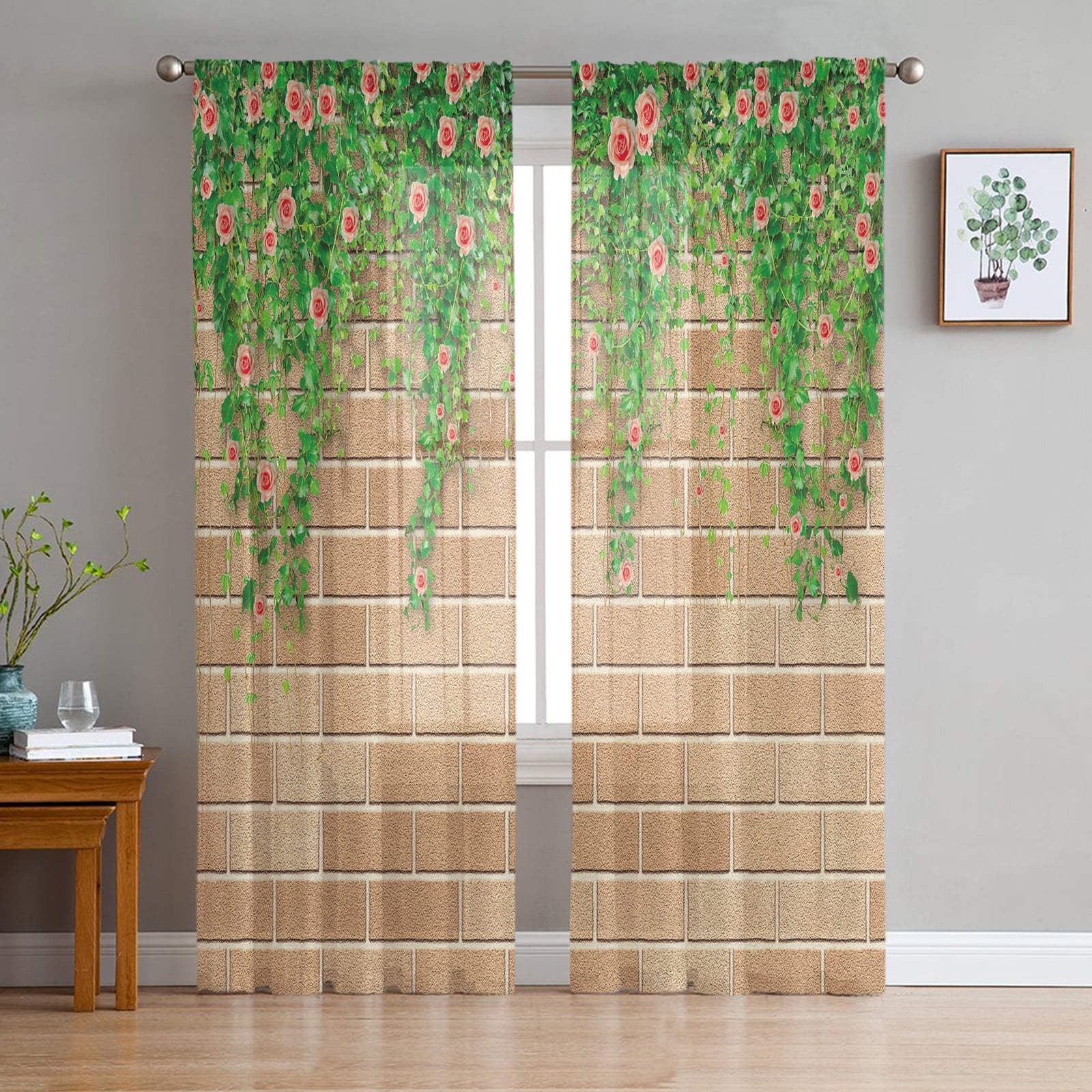 Green Leaves Vine Plant Modern Tulle Curtains for Living Room Bedroom ...