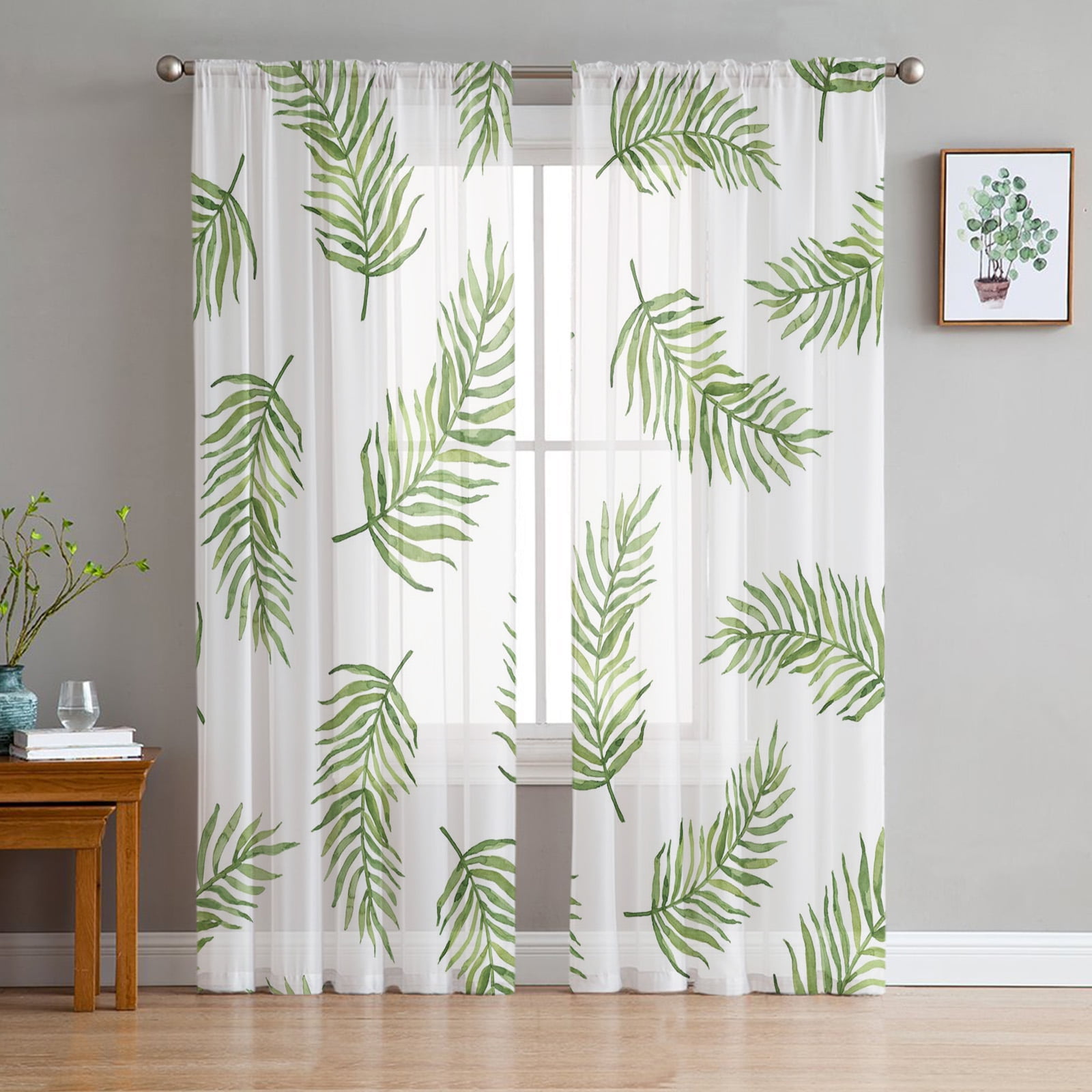 Green Leaves Vine Plant Modern Tulle Curtains for Living Room Bedroom ...