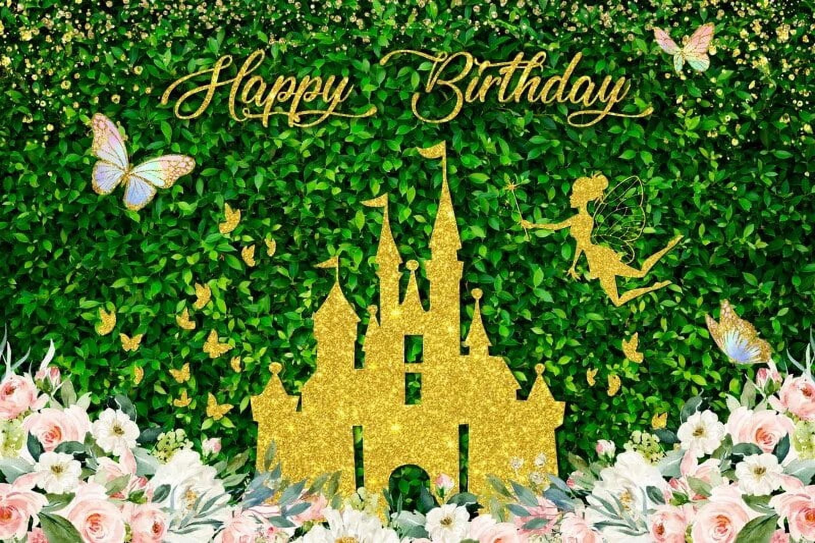Green Leaves Wall Backdrop Golden Castle Butterfly Fairy Tale Elf Girls ...
