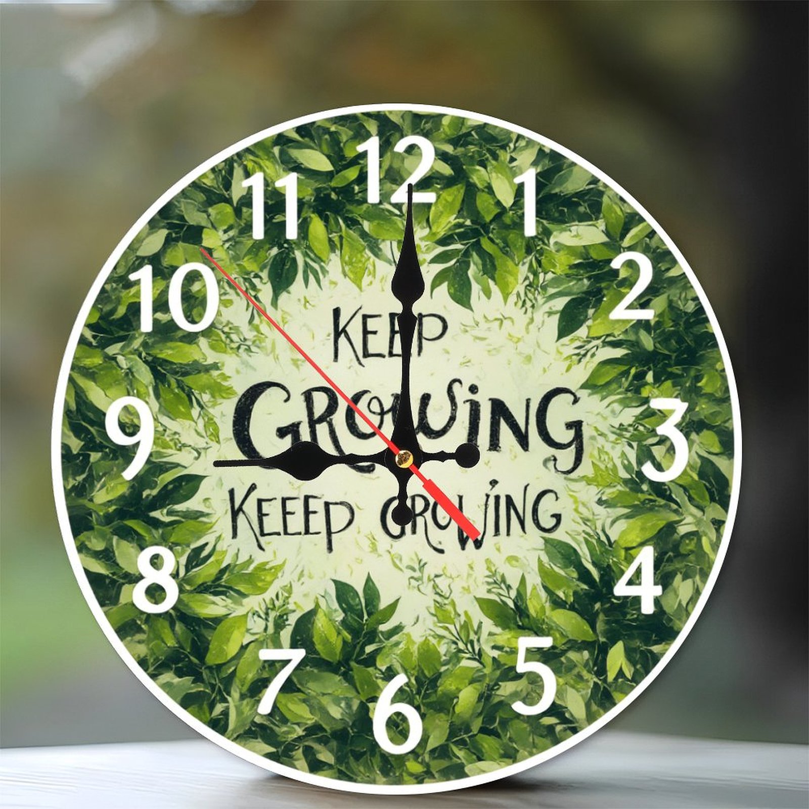 Green Leaves Wall Clock Motivational Keep Growing Home Decor 10-Inch ...