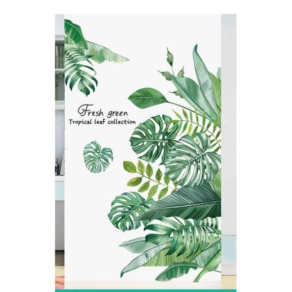 Green Leaves Wall Decals Palm Tree Leaf Plants Wall Stickers Bedroom ...