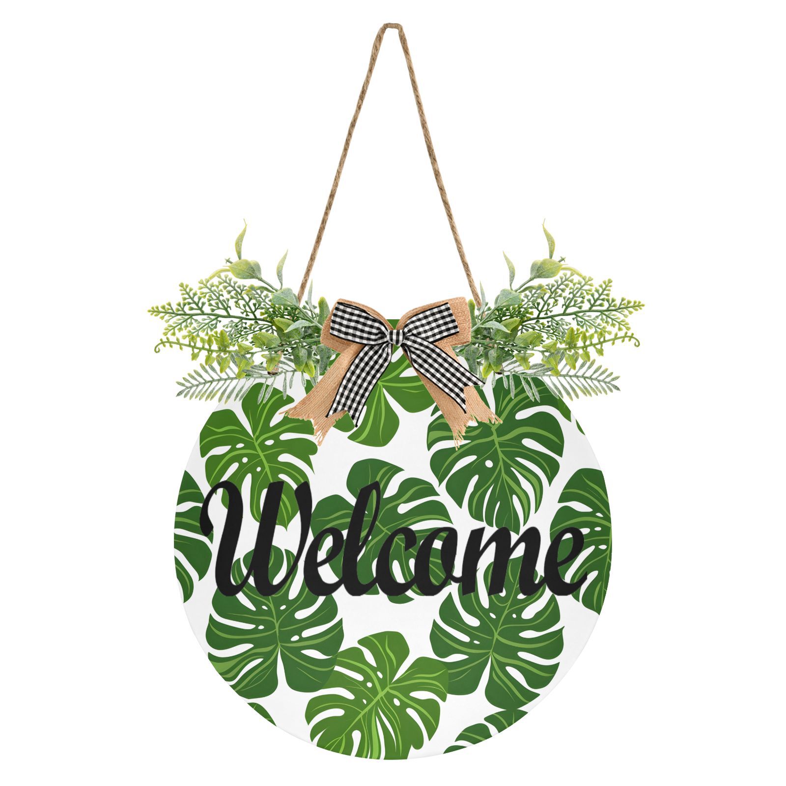 Green Leaves Welcome Sign for Front Door Wreath Door Sign for Farmhouse ...