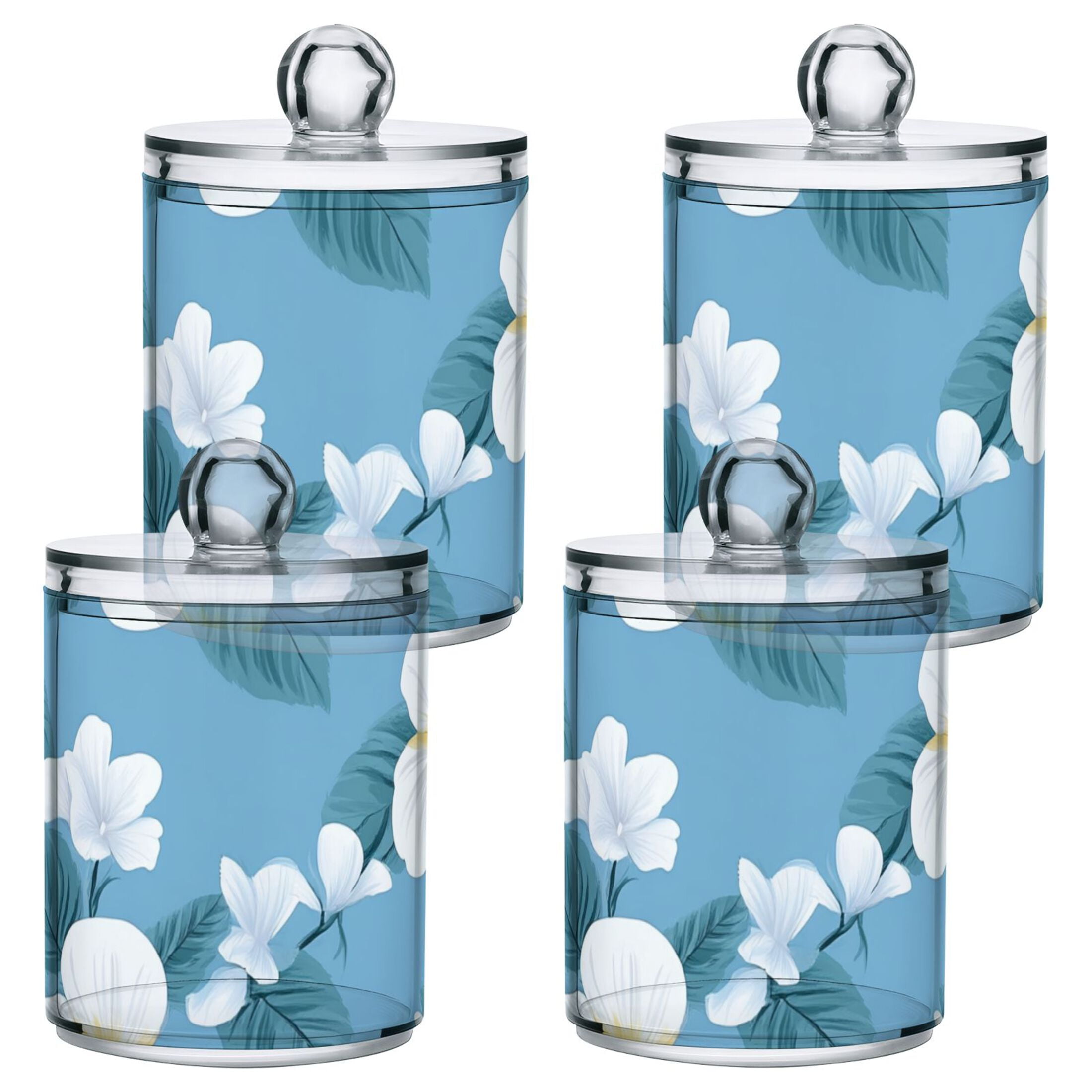Green Leaves White Flowers Translucent Plastic Cans Storage Canisters ...