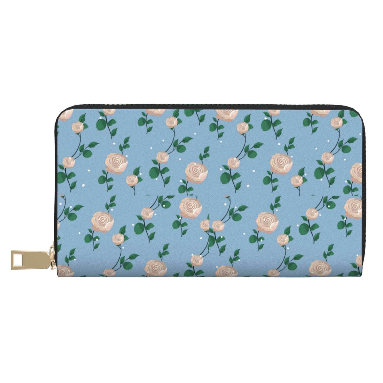 Green Leaves White Rose Flowers Wallet Women, Leather Bifold Multi Card ...