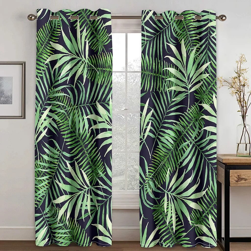 Green Leaves Window Curtain Living Room Semi-Shading Outdoor Decorative ...