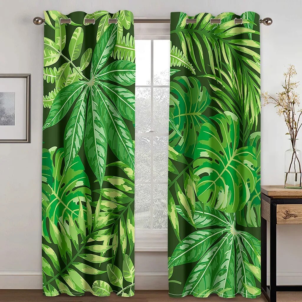 Green Leaves Window Curtain Living Room Semi-Shading Outdoor Decorative ...