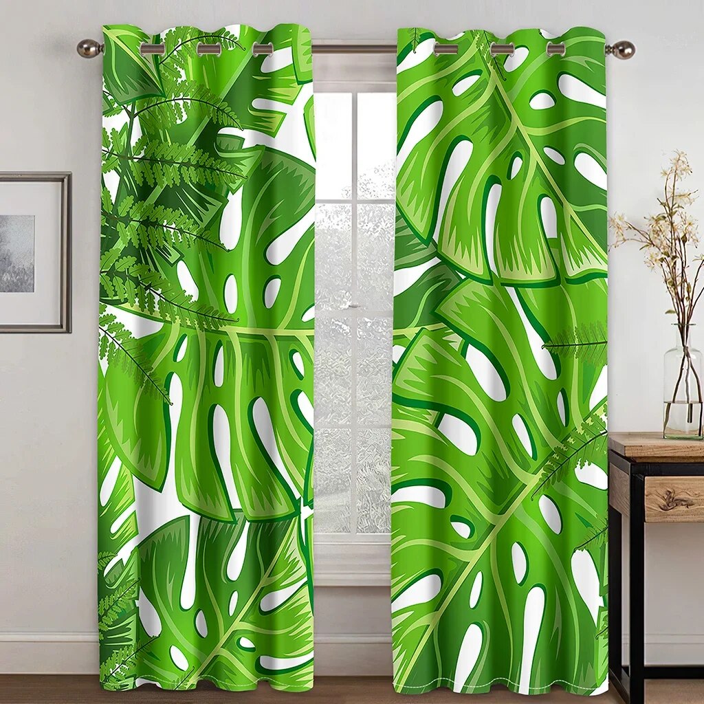 Green Leaves Window Curtain Living Room Semi-Shading Outdoor Decorative ...