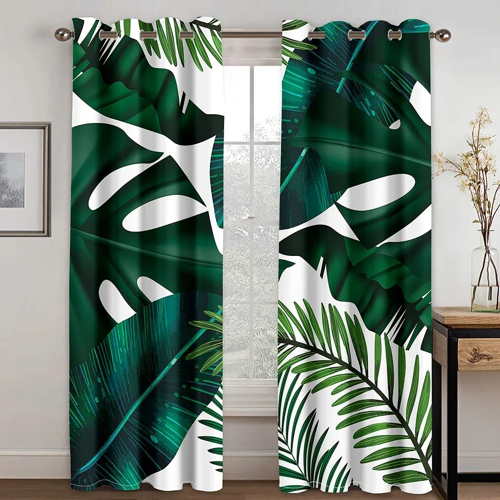 Green Leaves Window Curtain Living Room Semi-Shading Outdoor Decorative ...