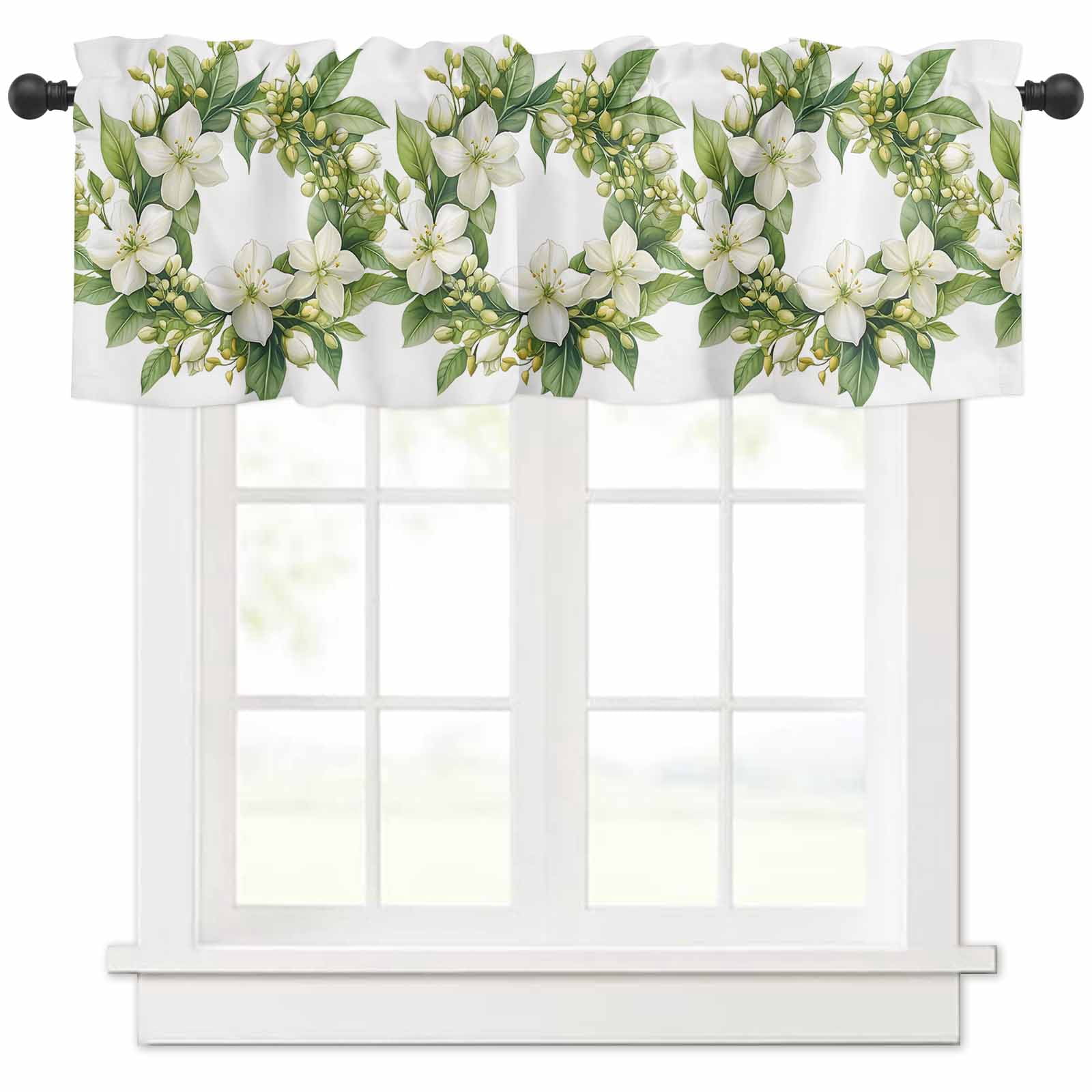Green Leaves Wreath Valances for Windows Farmhouse Kitchen Curtains ...