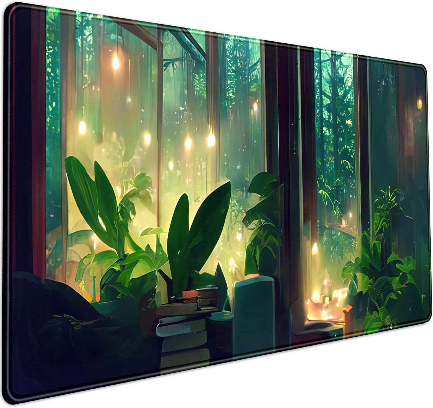 Green Leaves XXL Gaming Desk Mat - Large Cut Plants Mouse Mat ...