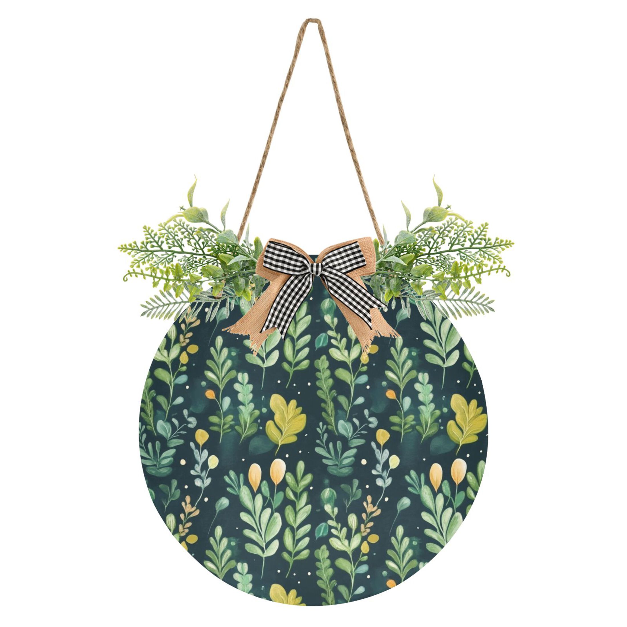 Green Leaves on Print Front Door Porch Decoration Hanging Sign with ...