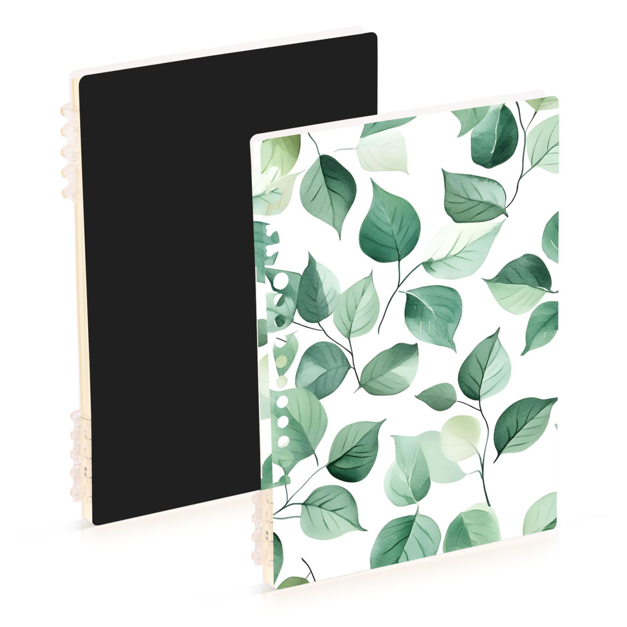 Green Leaves on White Background Lined Spiral Journal Notebook 60 Pages ...