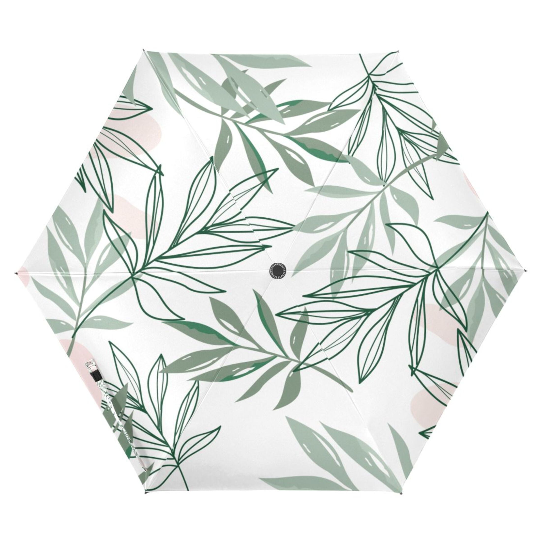 Green Leaves with Pink UPF 50+ Compact Folding Umbrella for Rain ...