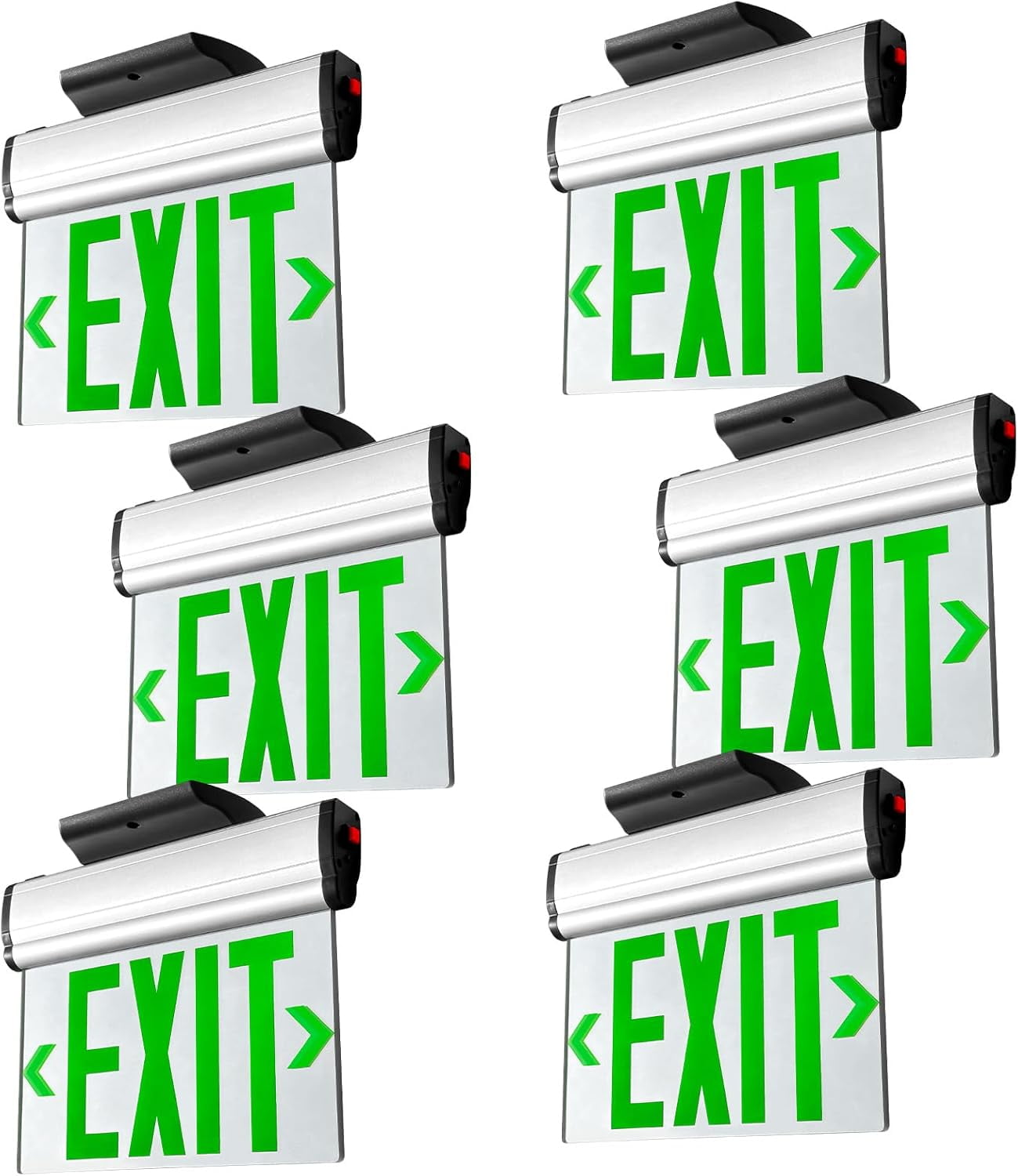 Green Led Edge-Lit Exit Sign, Aluminum Housing Double-Sided Mirrored ...