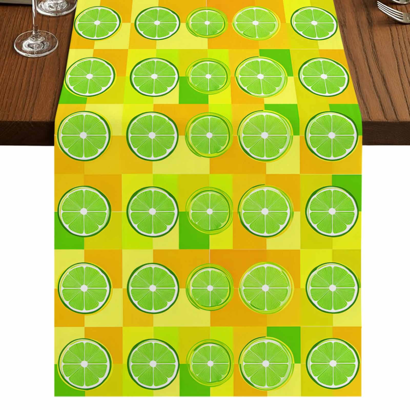 Green Lemon Plaid 120 Inch Table Runner, Farmhouse Checkered Buffalo ...
