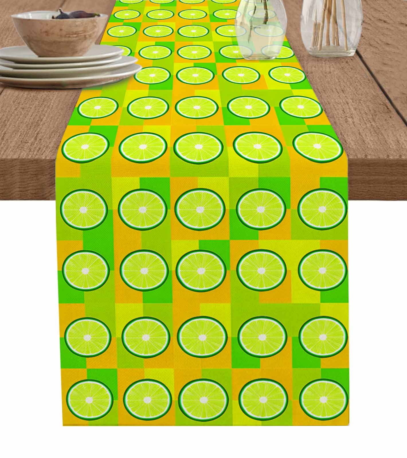 Green Lemon Plaid Table Runner 120 Inches, Summer Farmhouse Checkered ...