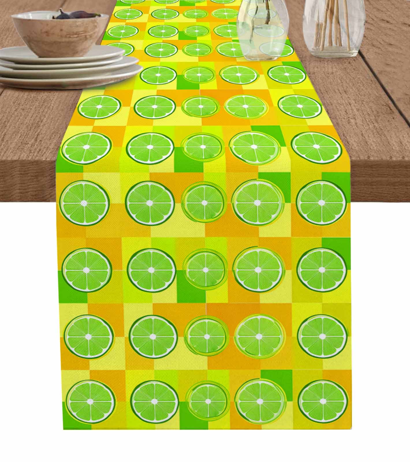 Green Lemon Plaid Table Runner 72 Inches, Farmhouse Checkered Buffalo ...