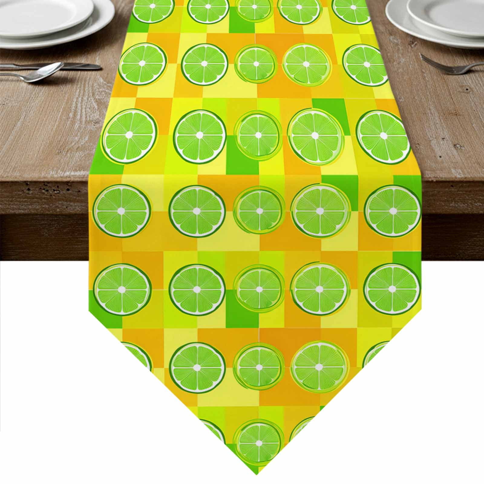 Green Lemon Plaid Table Runner Linen Burlap Table Runner 72 Inches Long ...