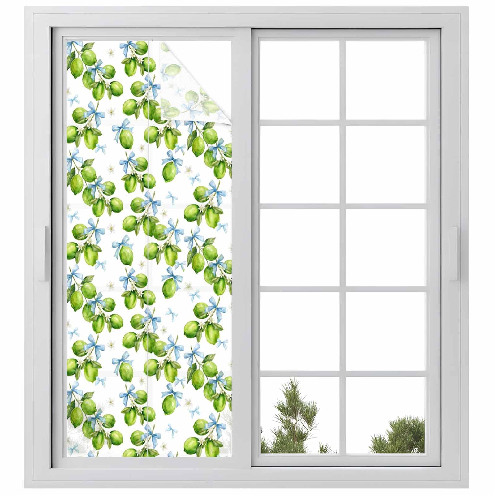 Green Lemon Window Privacy Film, Summer Watercolor Bowknot Green Lemon ...
