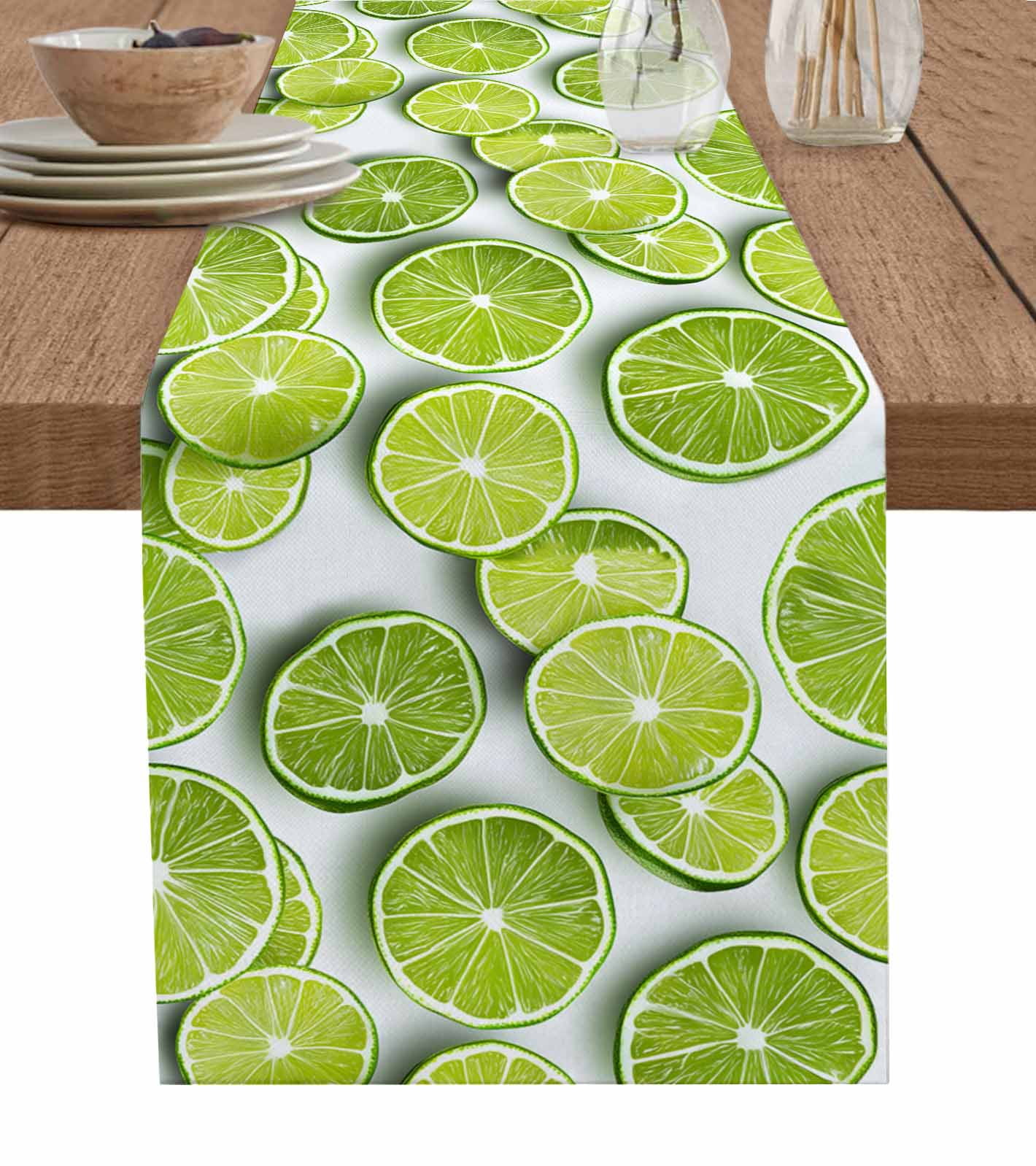 Green Lemons Burlap Cotton Table Runner 13x48 Inches Long, Simple ...