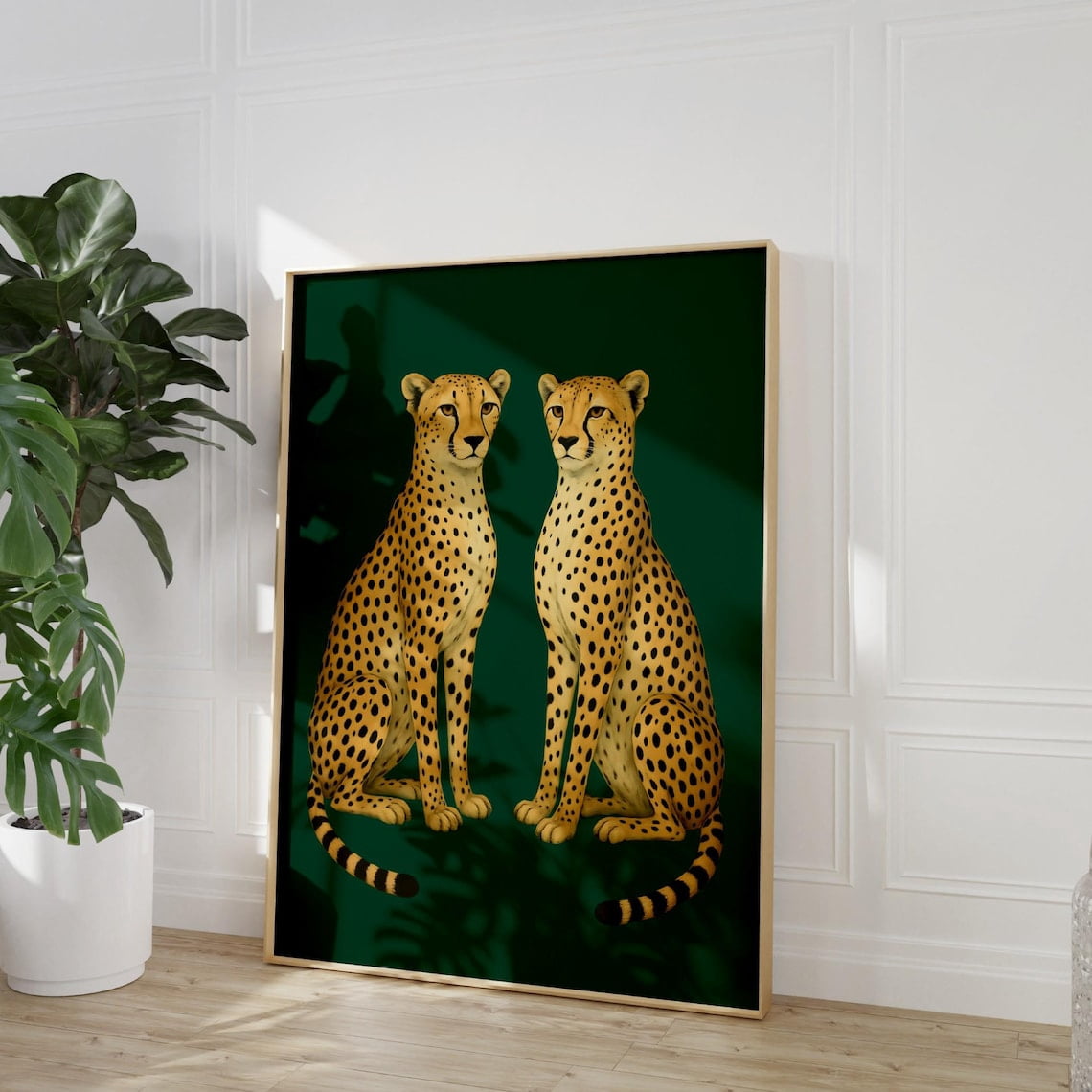 Green Leopard Jungle Animal Wall Art, Unframed Canvas Size 16x24 ...