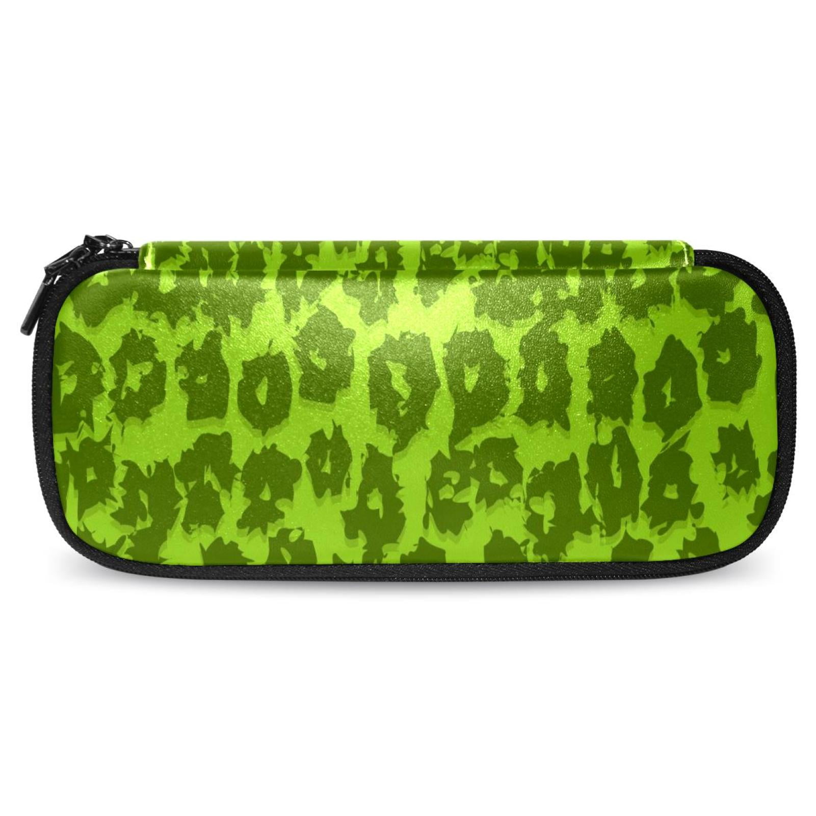 Green Leopard Pattern Black Pattern Stylish Leather Toiletry Bag