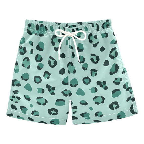 Green Leopard Pattern Swim Trunks Quick Dry Beach Pool Board Shorts ...