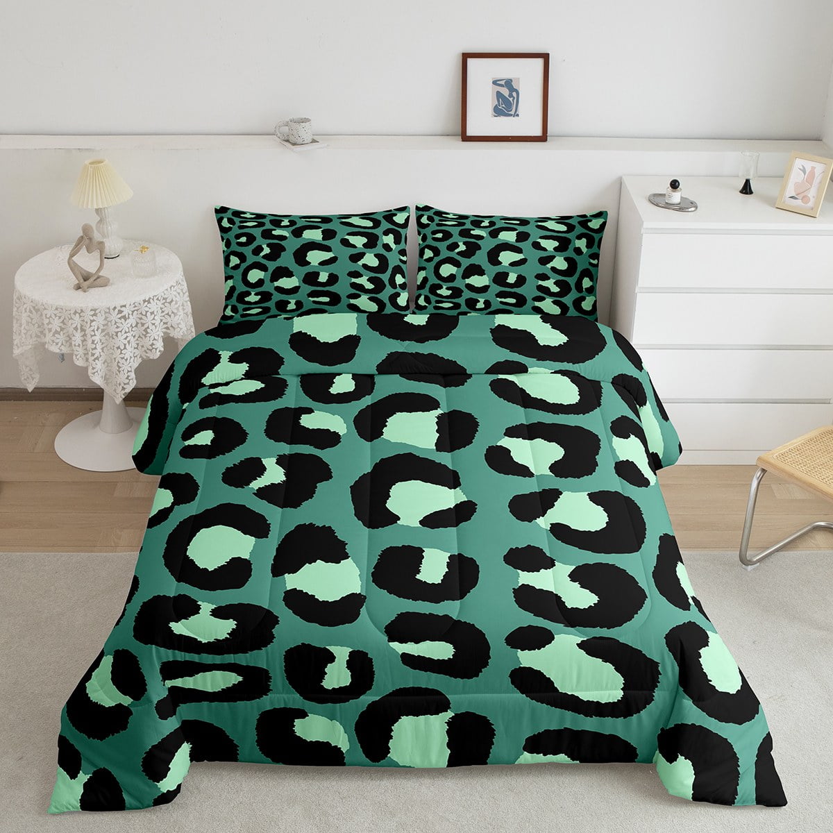 Green Leopard Print Comforter Set Full Turqoise Animal Printed Bedding ...