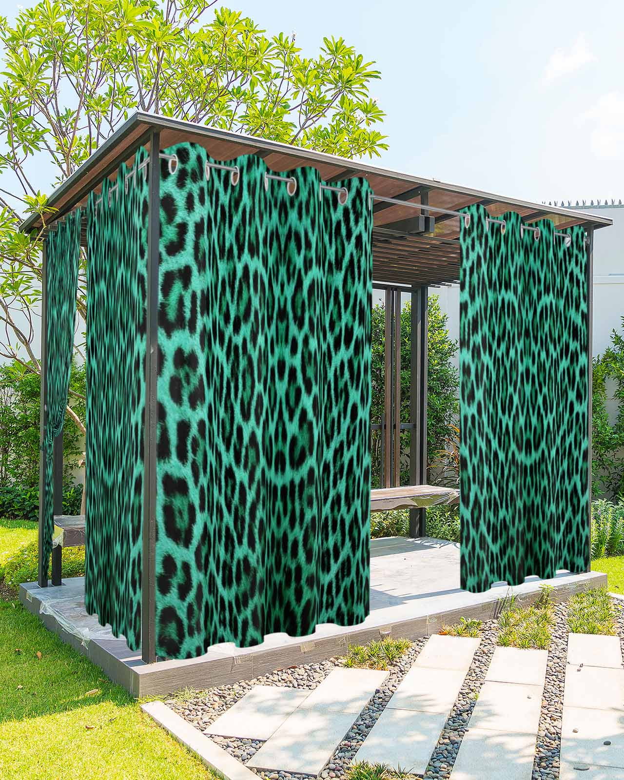 Green Leopard Print Outdoor Curtains for Patio, Farmhouse Abstract ...