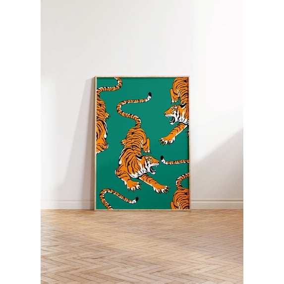 Green Leopard Tiger Boho Jungle Wall Art, Unframed Canvas Size 24x36 ...
