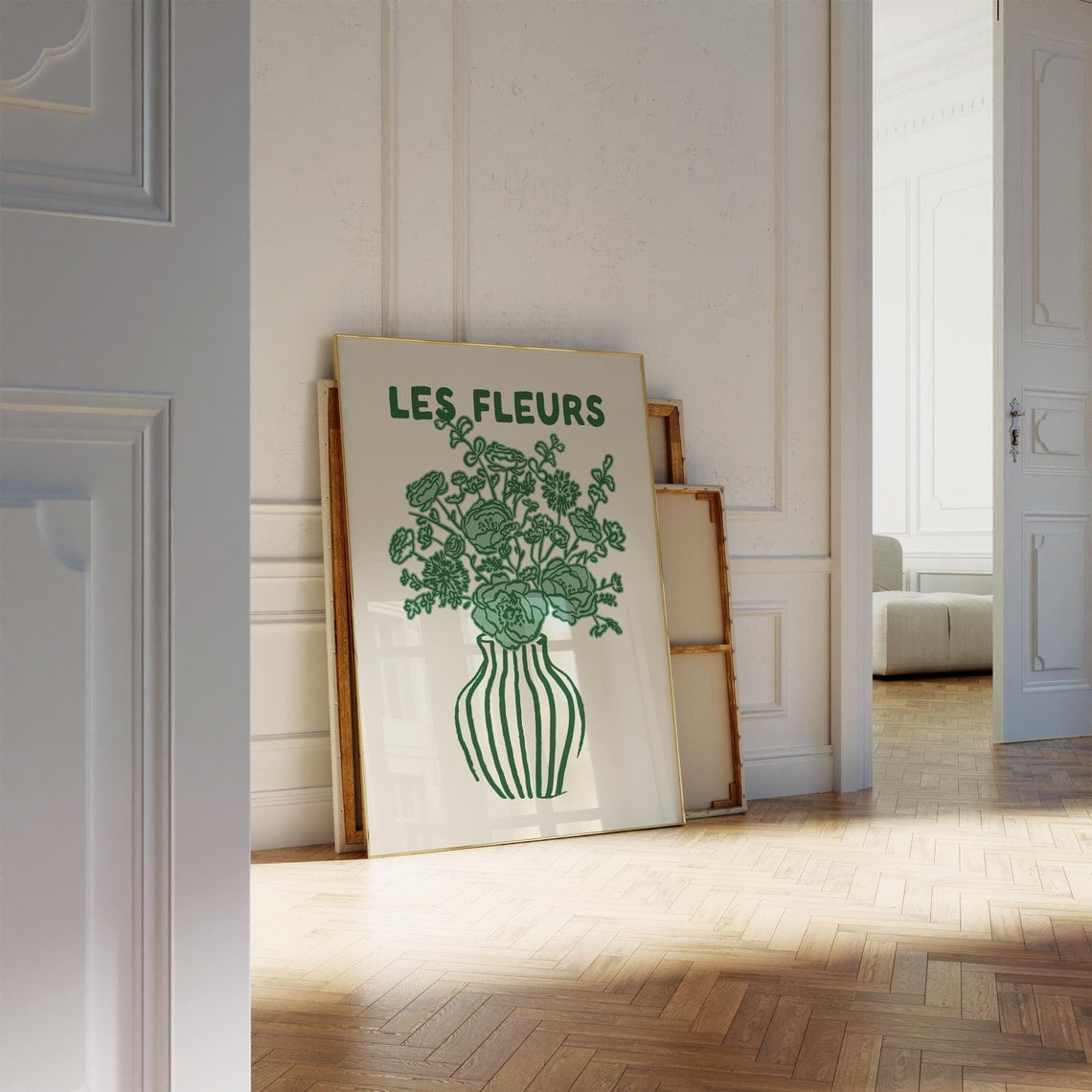 Green Les Fleurs Wall Art Hand Drawn Vase Poster, Trendy Botanical ...