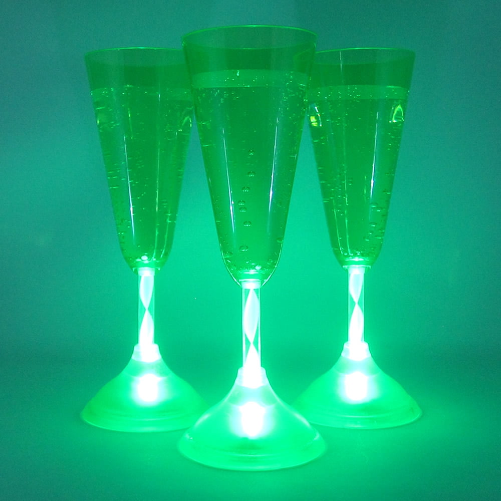 Green Light Up Champagne Glasses (Set of 6) - 7 oz Glowing LED ...